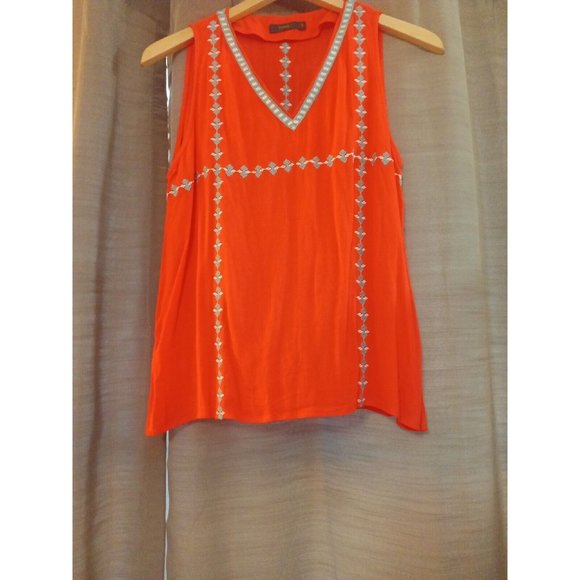 THML | Tops | Womans Anthropology Thml Bohemian Embroidered Orange Tank ...